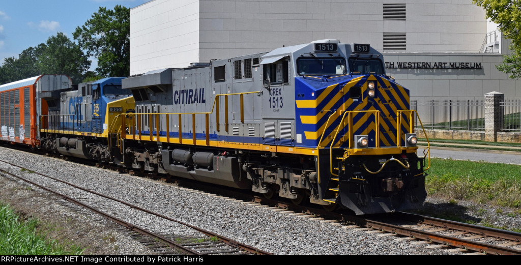 CREX 1513 ES44AC and CSX 355 CW44AC bring an auto rack train south through Cartersville GA 3 ...
